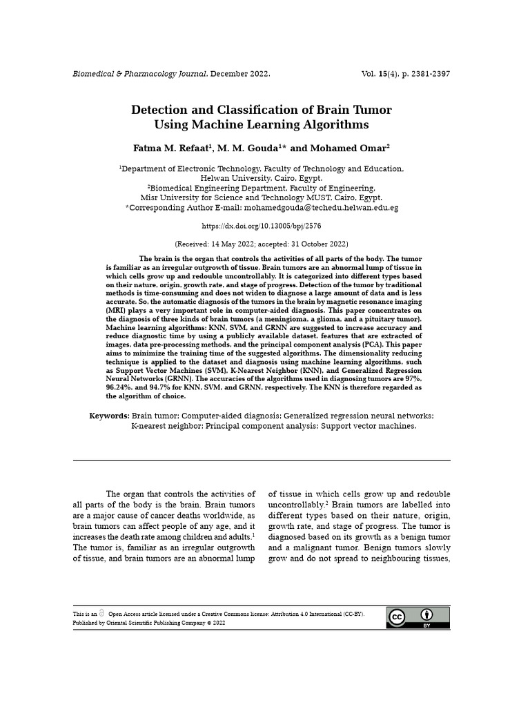 Detection and Classification of Brain Tumor Using Machine Learning ... Detection and Classification of Brain Tumor Using Machine Learning ...
