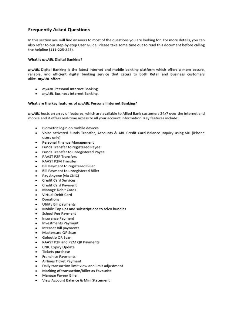 myABL Digital Banking FAQs Guide | PDF | Debit Card | Credit Card