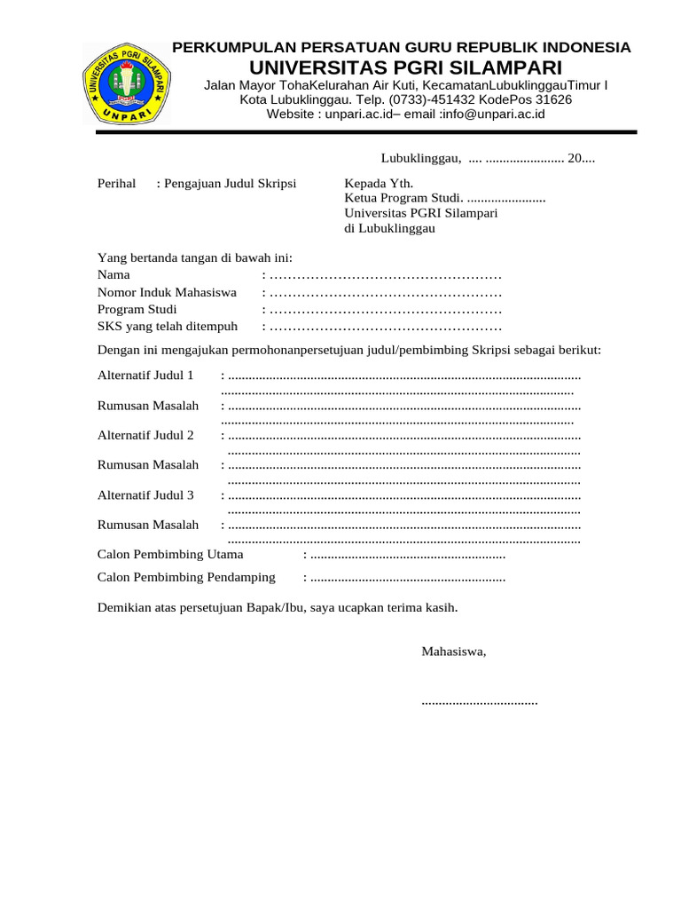 FORMULIR PENGAJUAN JUDUL DAN DOSPEM | PDF