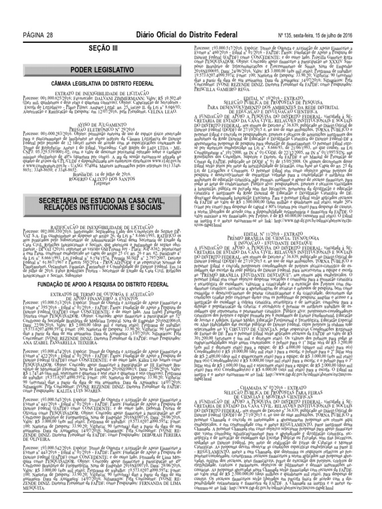 DODF 135 15-07-2016 SECAO3 | PDF | Science | Contabilidade
