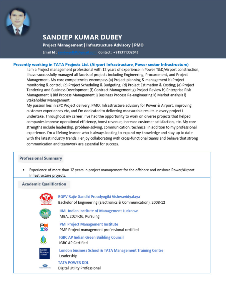 Sandeep Dubey_CV | PDF | Project Management | Risk Management