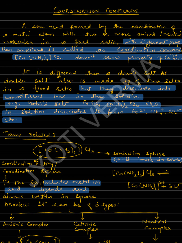Notes Coordination Compounds | PDF