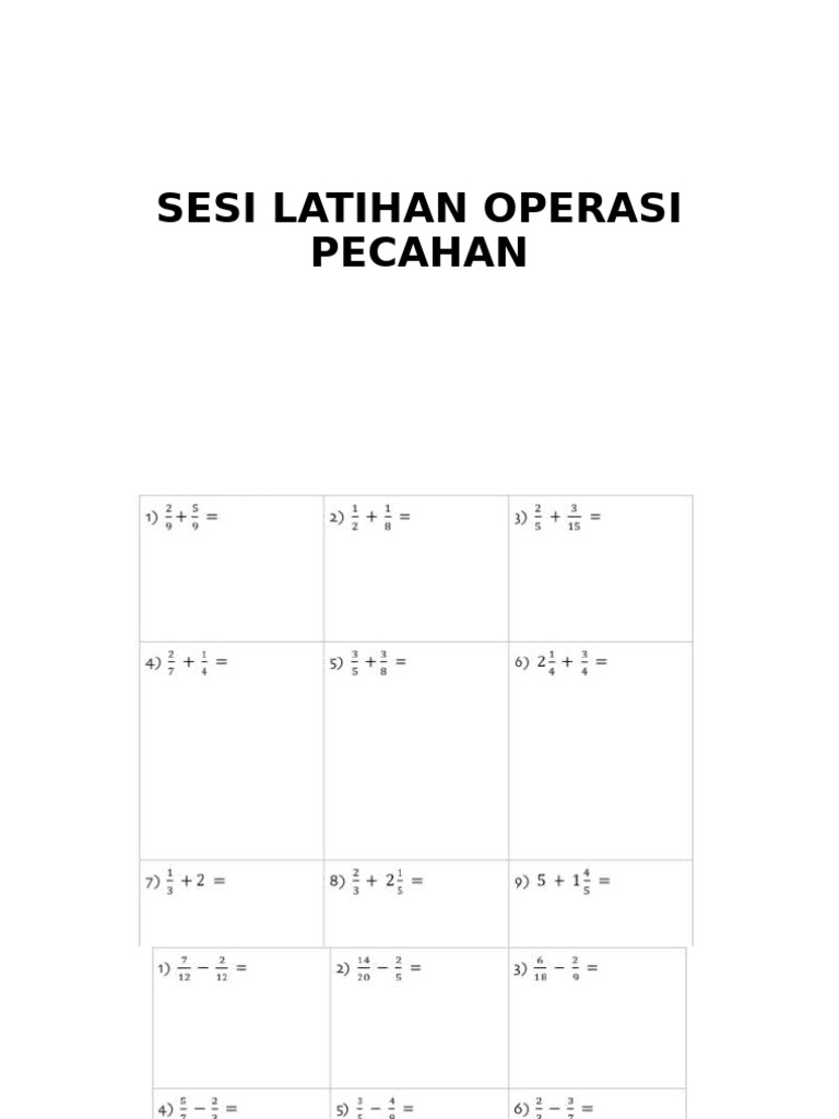 Sesi Latihan Operasi Pecahan | PDF