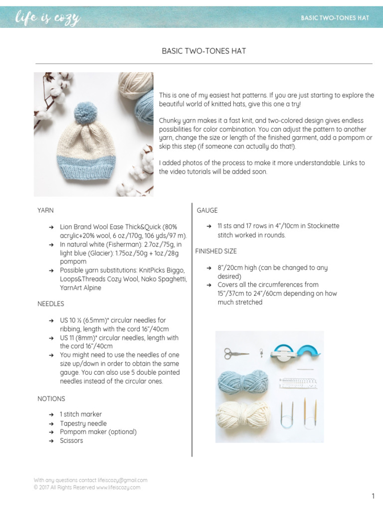 Basic+Two-Tones+Hat | PDF | Knitting | Knitting Needle