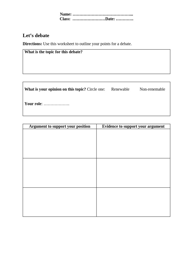 Debate Preparation Worksheet | PDF