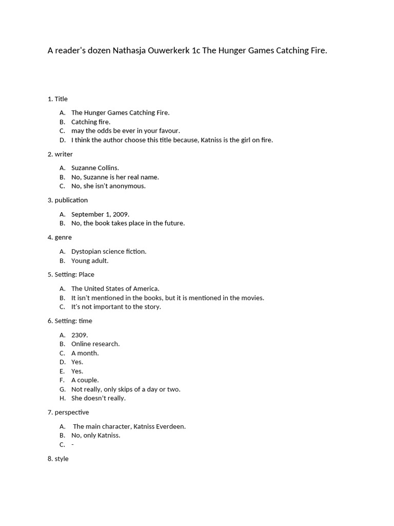 Hunger Games Catching Fire Readers Dozen | PDF | The Hunger Games