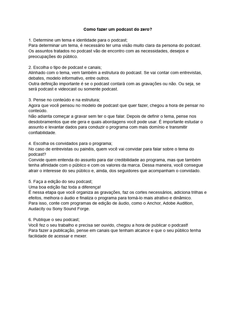 Como fazer um podcast do zero | PDF