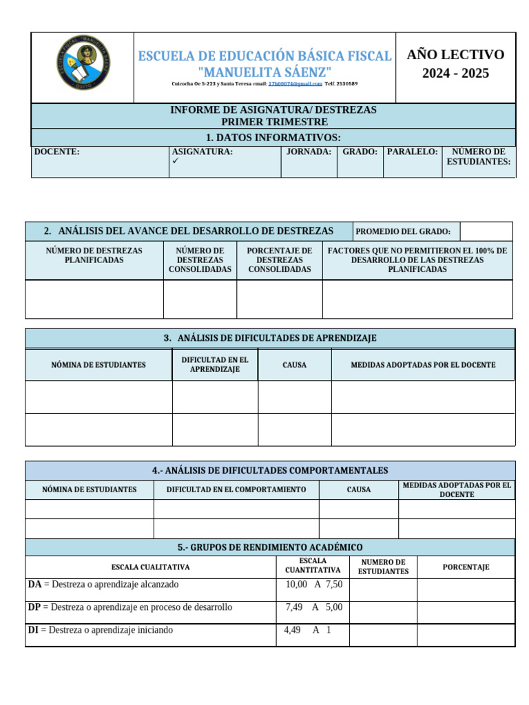 Informe Asignatura - Destrezas | PDF | Aprendizaje | Modificación de ...
