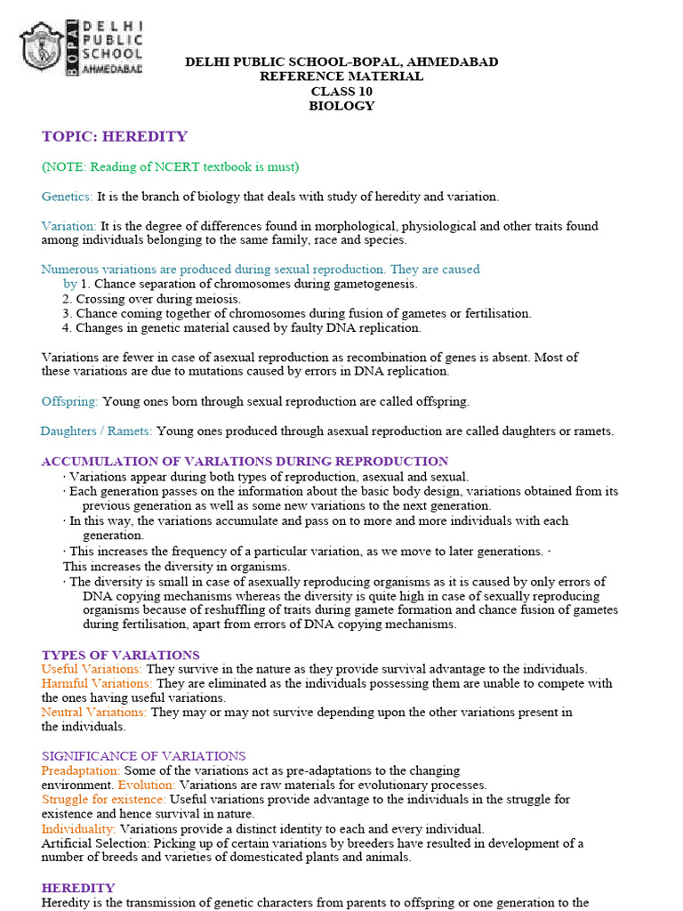 CH 8 HEREDITY Study Material | PDF | Zygosity | Dominance (Genetics)