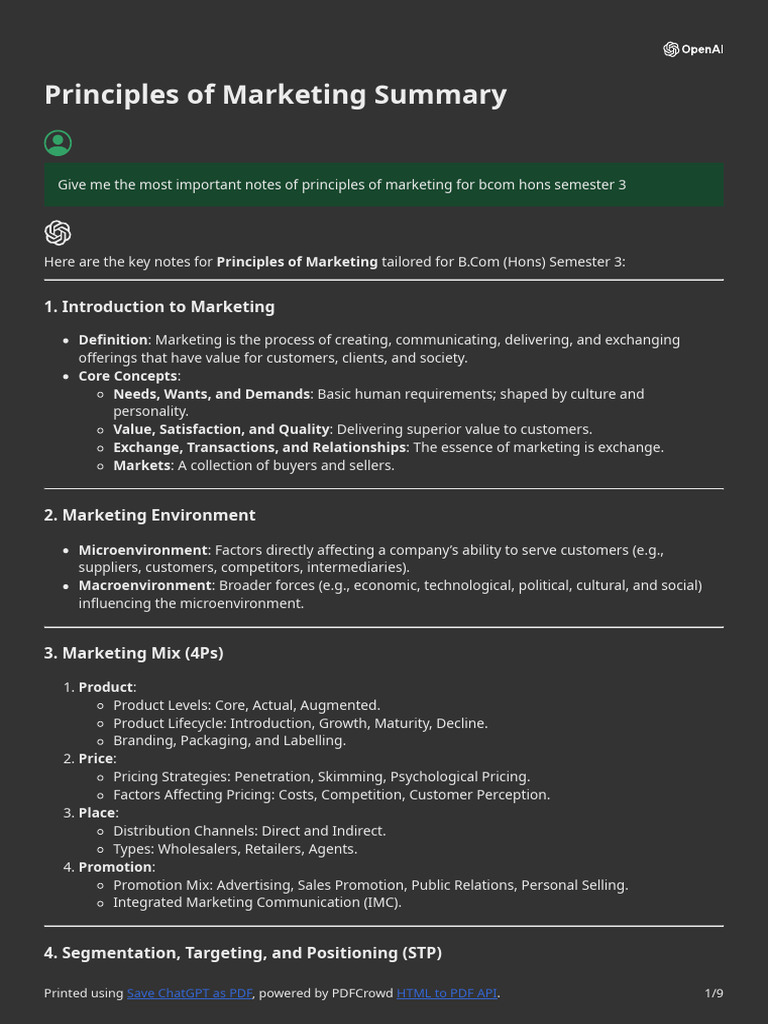 Principles of Marketing Overview for B.Com | PDF | Marketing | Consumer ...