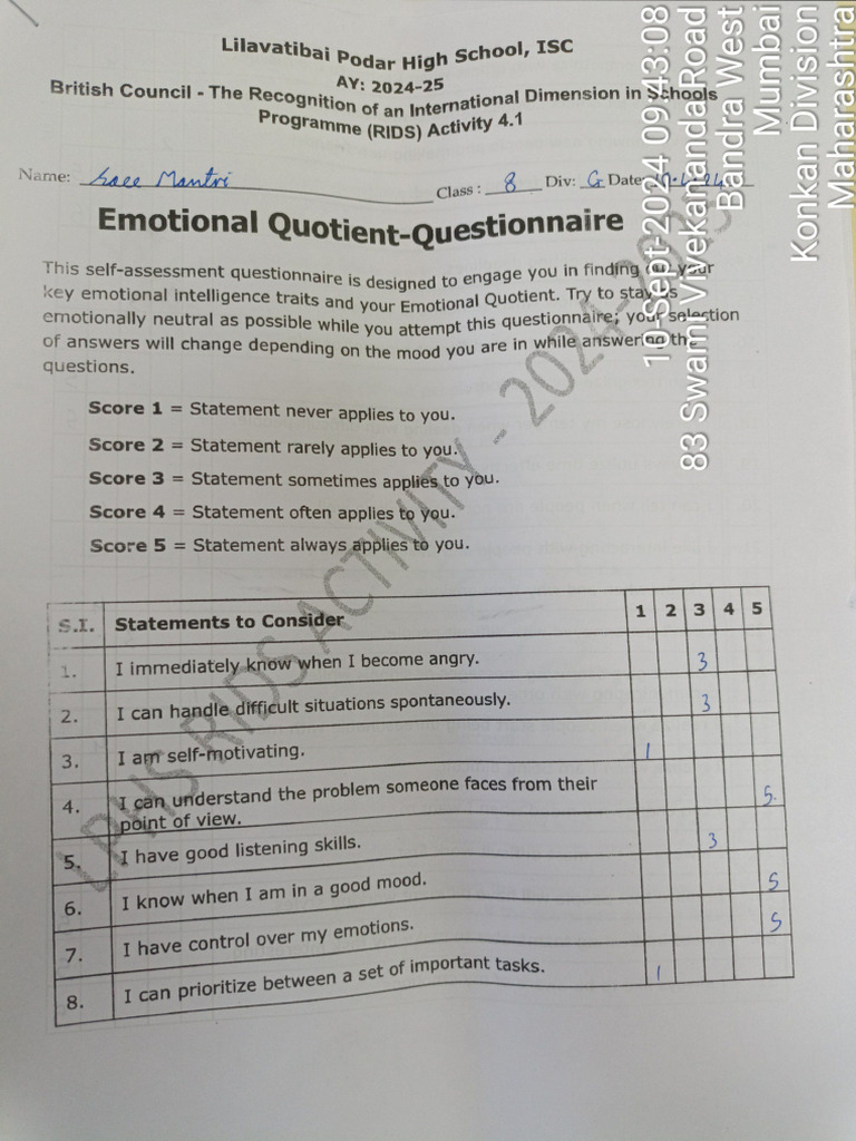 8G Emotional Quotient Questionnaire RIDS | PDF