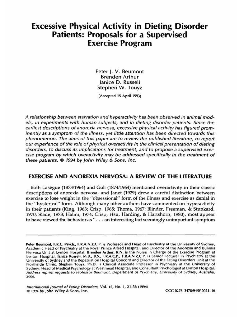 Beaumont. Excessive Physical Activity in DDP. Supervised Exercise ...