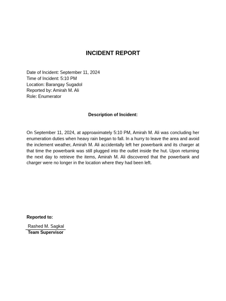 Enumerator's Lost Items Report | PDF