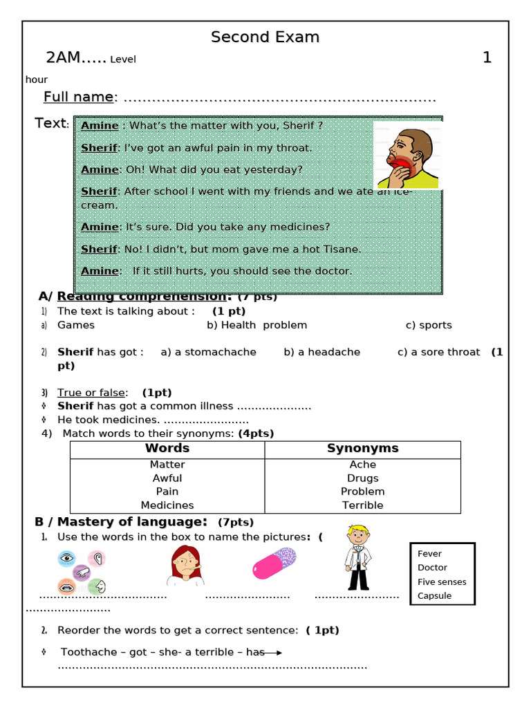 health-problems-reading-comprehension-exercises-tests-writing-crea ...