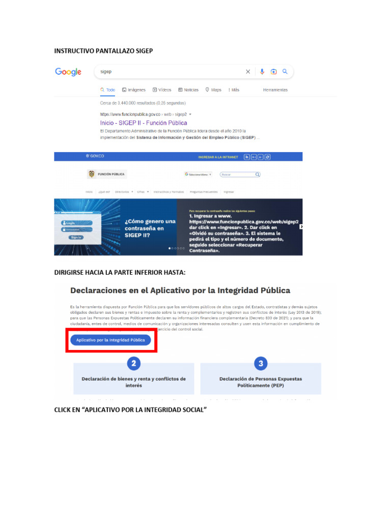 Paso A Paso - Pantallazo Sigep | PDF