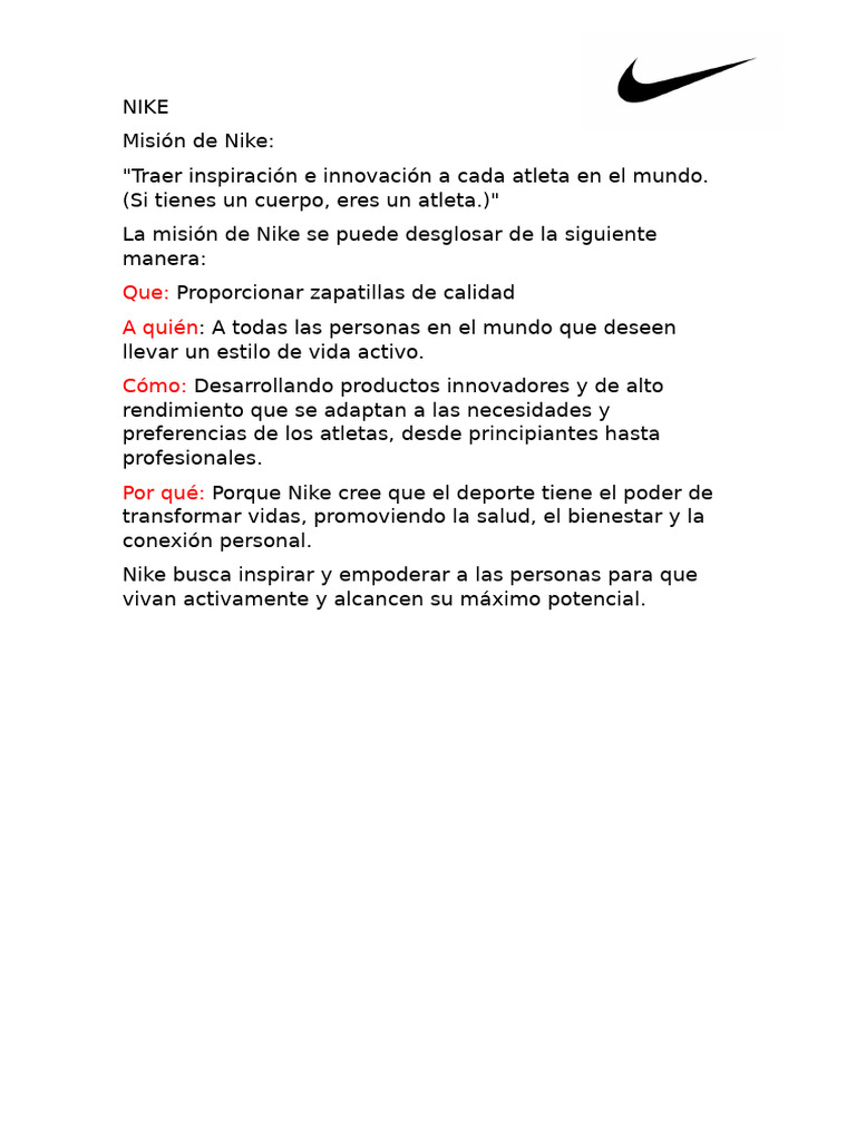 Misión y Valores de Nike en el Deporte | PDF