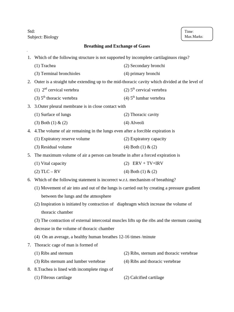 Breathing and Exchange of Gases | PDF | Lung | Respiratory System