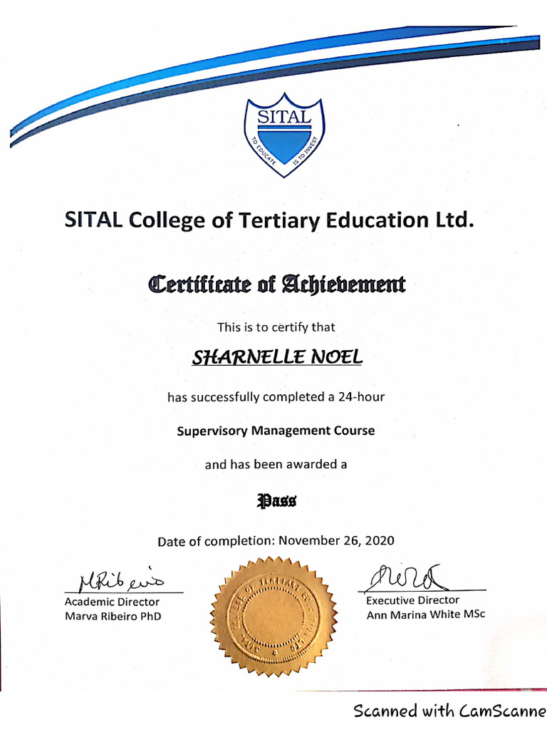 Sital Supervisory Management Certificate - 1 | PDF