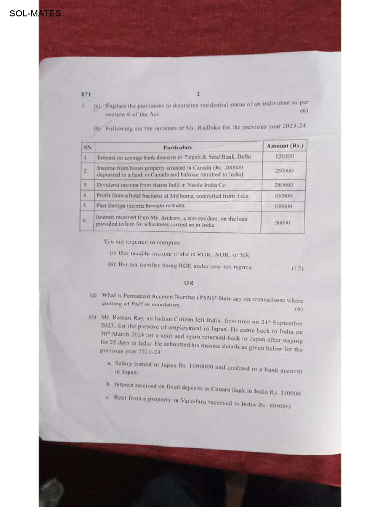 Incom Tax Question Paper | PDF