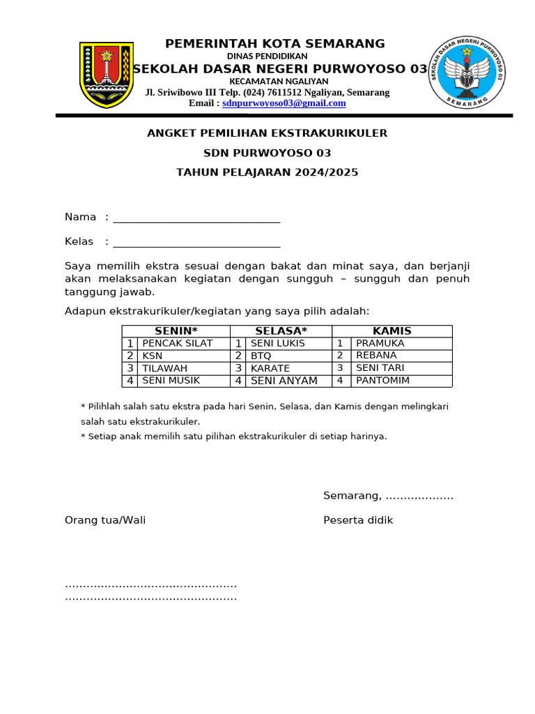 Angket Pemilihan Ekstra | PDF