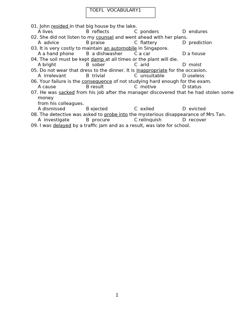 VOCABULARY-TEST-1 | PDF