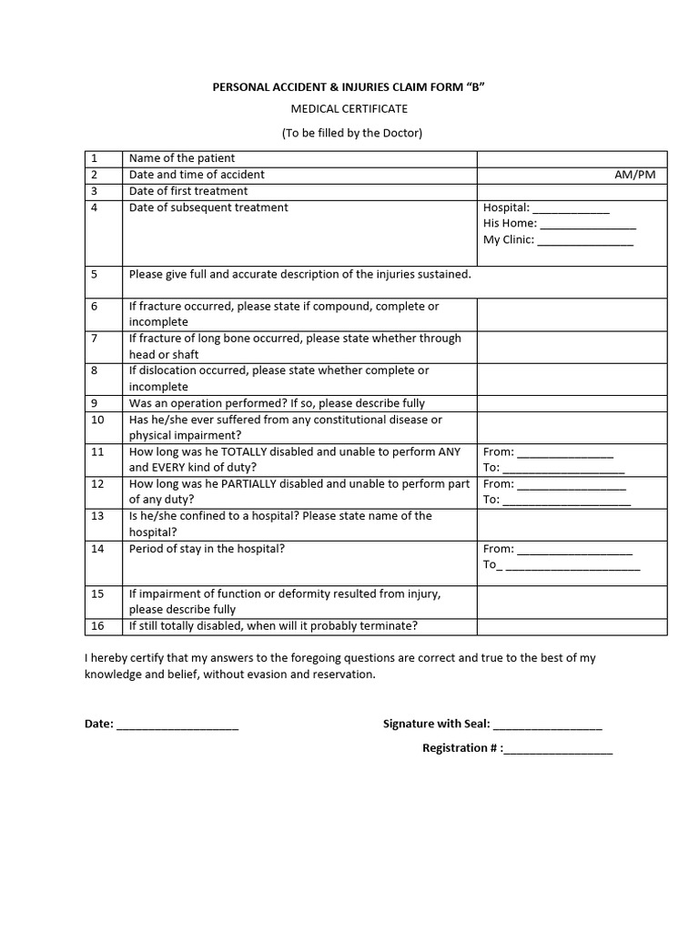 Accident & Injury Claim Form B | PDF