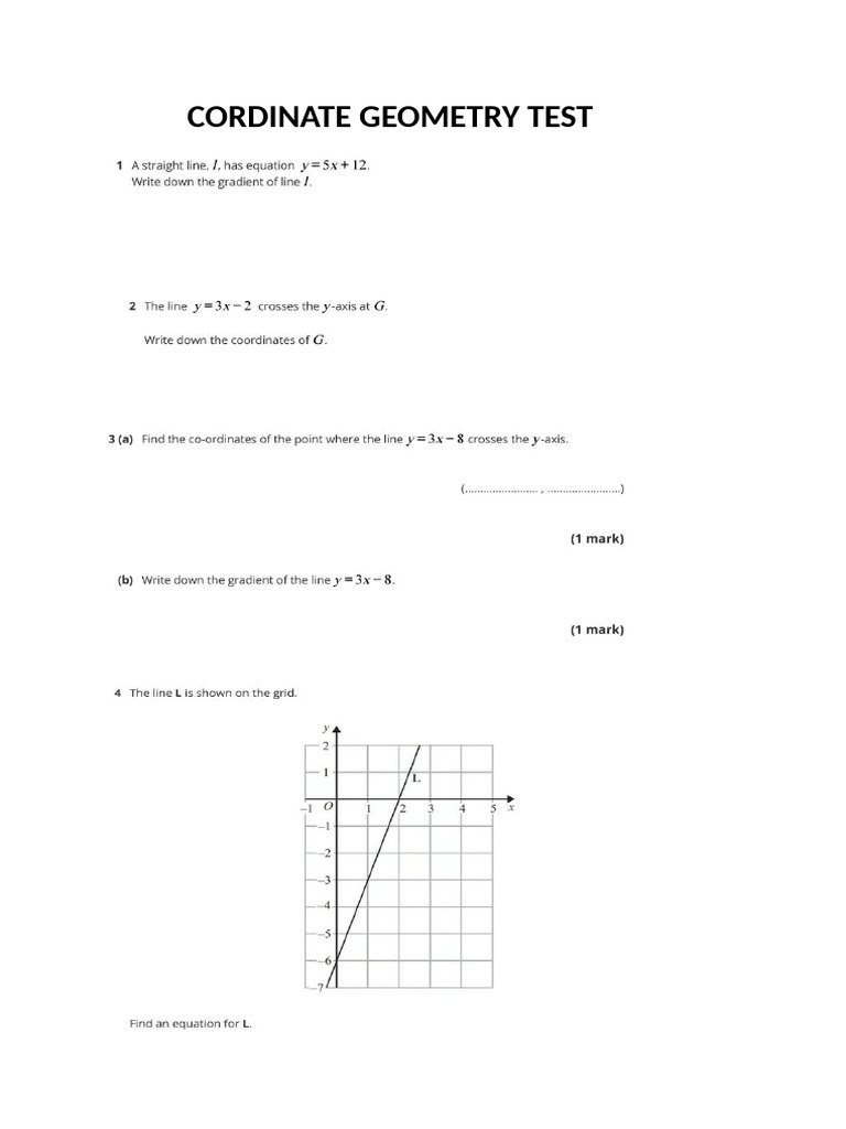 Cordinate Geometry Test | PDF