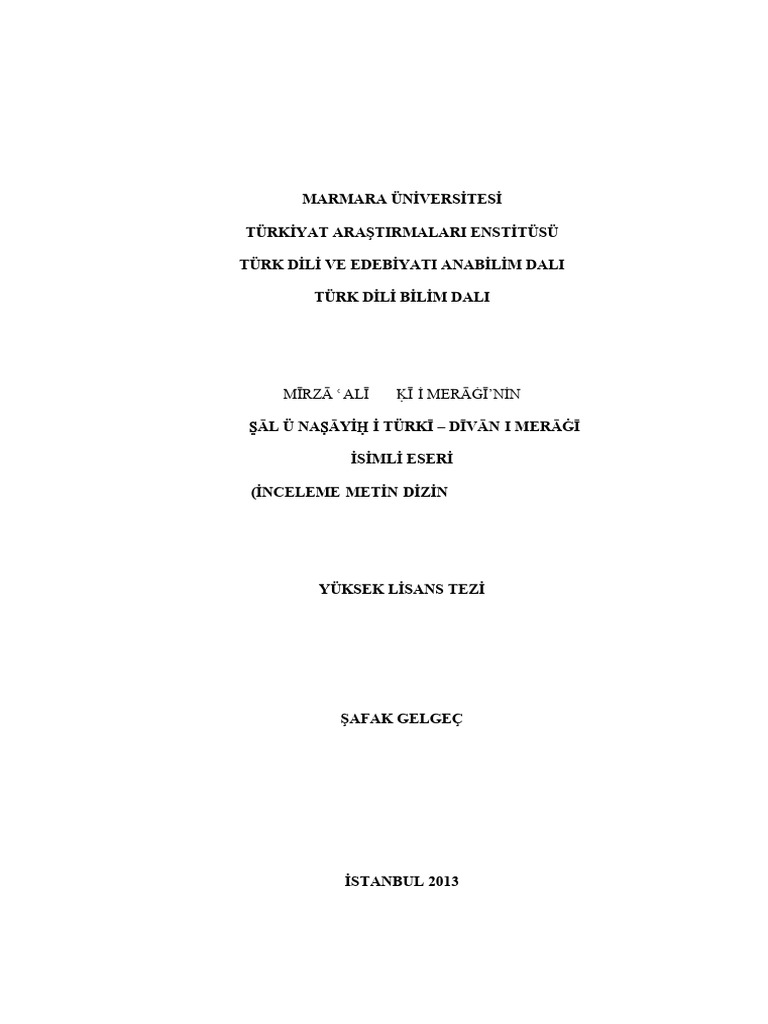 Mîrzâ Alî-Nakî-i Merâgî'Nin Emsâl ü Naşâyih-i Türkî-Dîvân-ı Merâgî | PDF