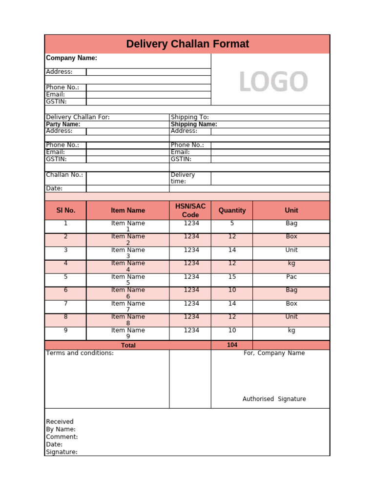 Delivery Challan Format Word 1 | PDF