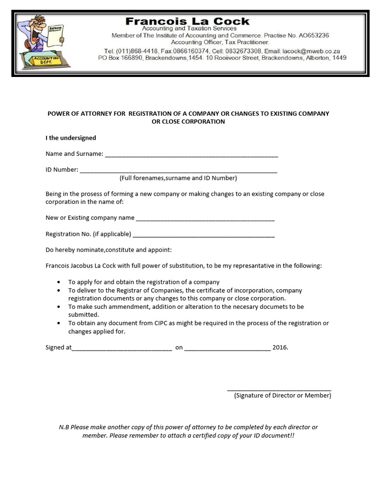 Power of Attorney for Company Registration | PDF