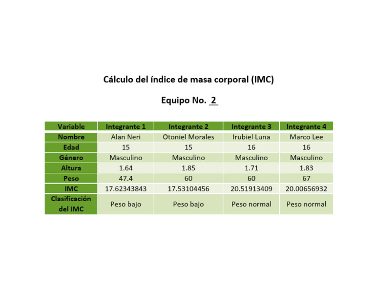Tabla Del IMC en Equipo (Alan) V0.0.0 | PDF