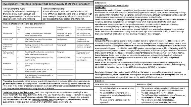 KNOWLEDGE ORGANISER Human Fieldwork | PDF | Sampling (Statistics ...
