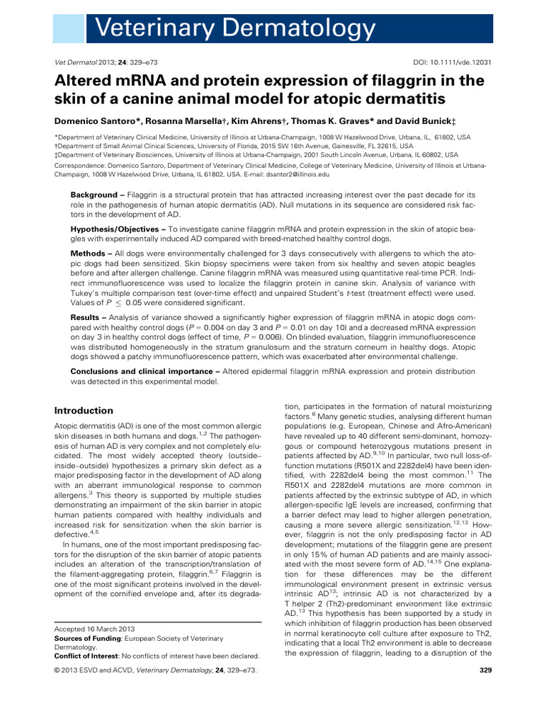 Altered mRNA and Protein Expression of Filaggrin in The Skin of A ...