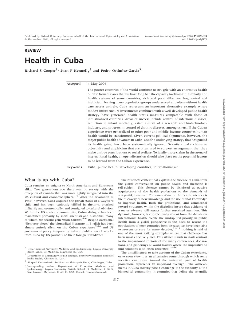 21.1 - Cooper Et Al. - 2006 - Health in Cuba | PDF | Public Health | Cuba