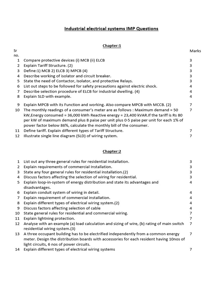 Industrial Electrical Systems IMP Questions | PDF | Lighting ...