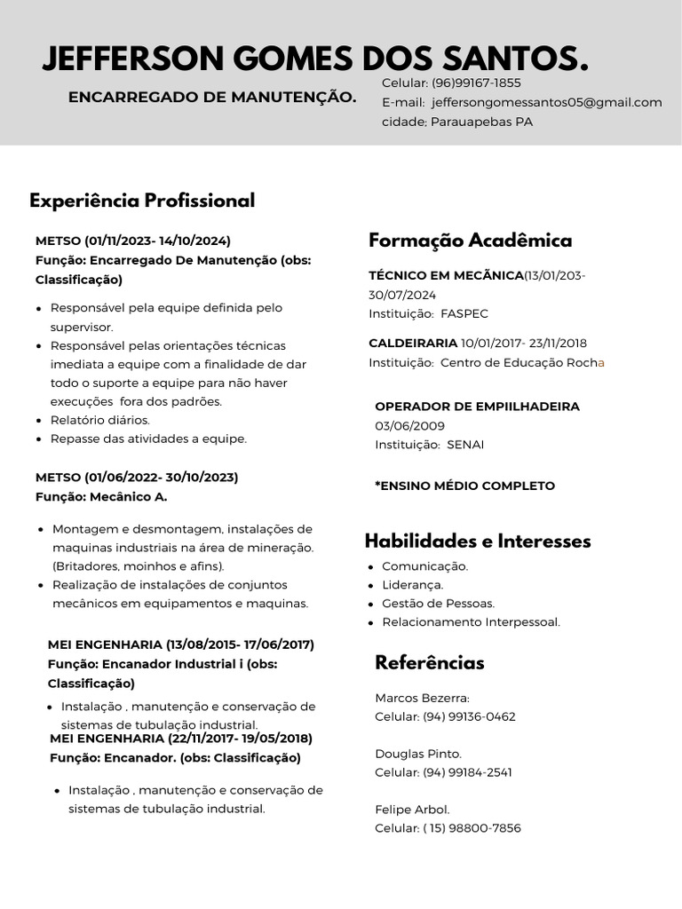 Currículo de Jefferson Gomes Santos | PDF