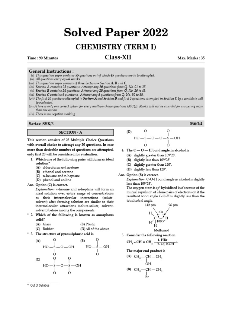 Solved Paper 2022 Term I | PDF | Chemical Substances | Chemistry