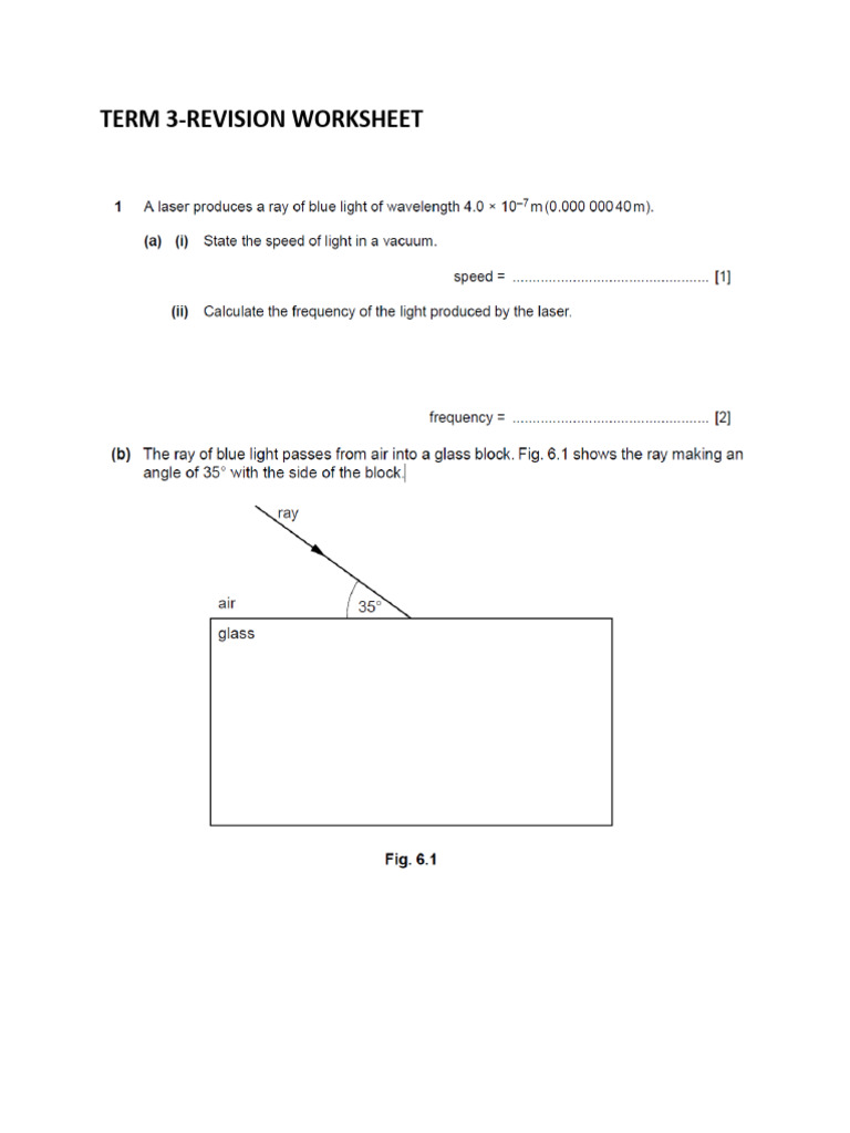 Term 3-Revision Sheet-Light | PDF
