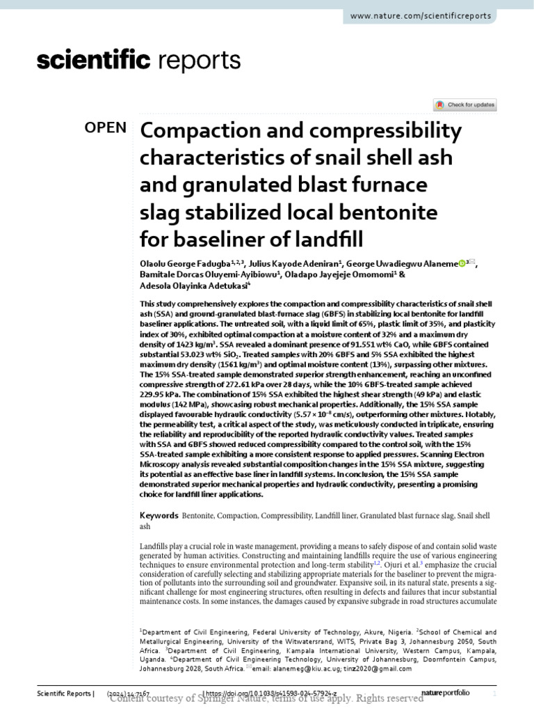 Snail Shell Ash in Landfill Baseliner | PDF | Cement | Materials