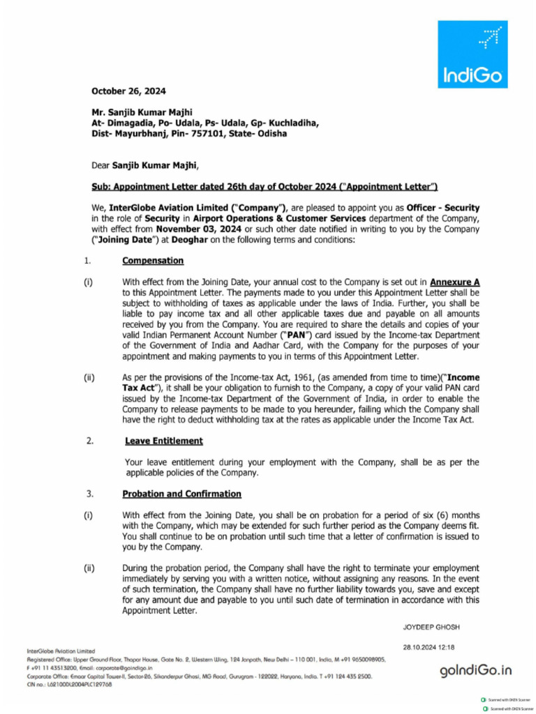 Appointment Copy - Sanjib | PDF