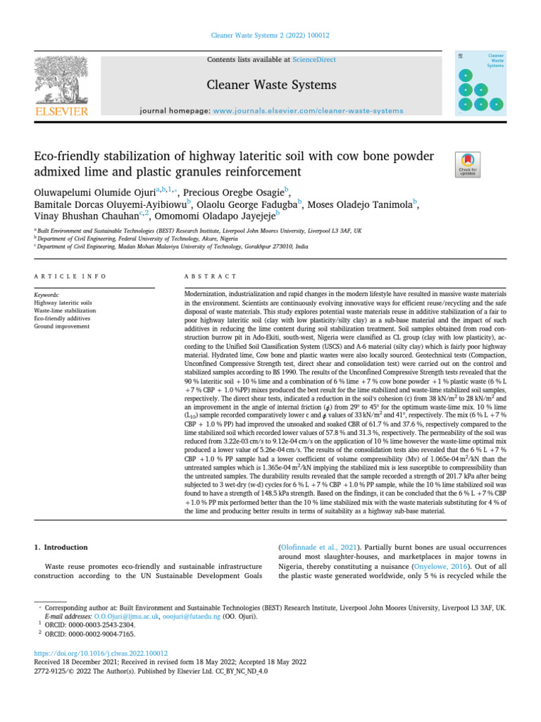 Eco-Friendly Stabilization of Highway Lateritic Soil With Cow Bone ...