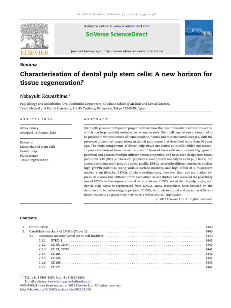 Characterisation of Dental Pulp | PDF | Human Tooth | Mesenchymal Stem Cell