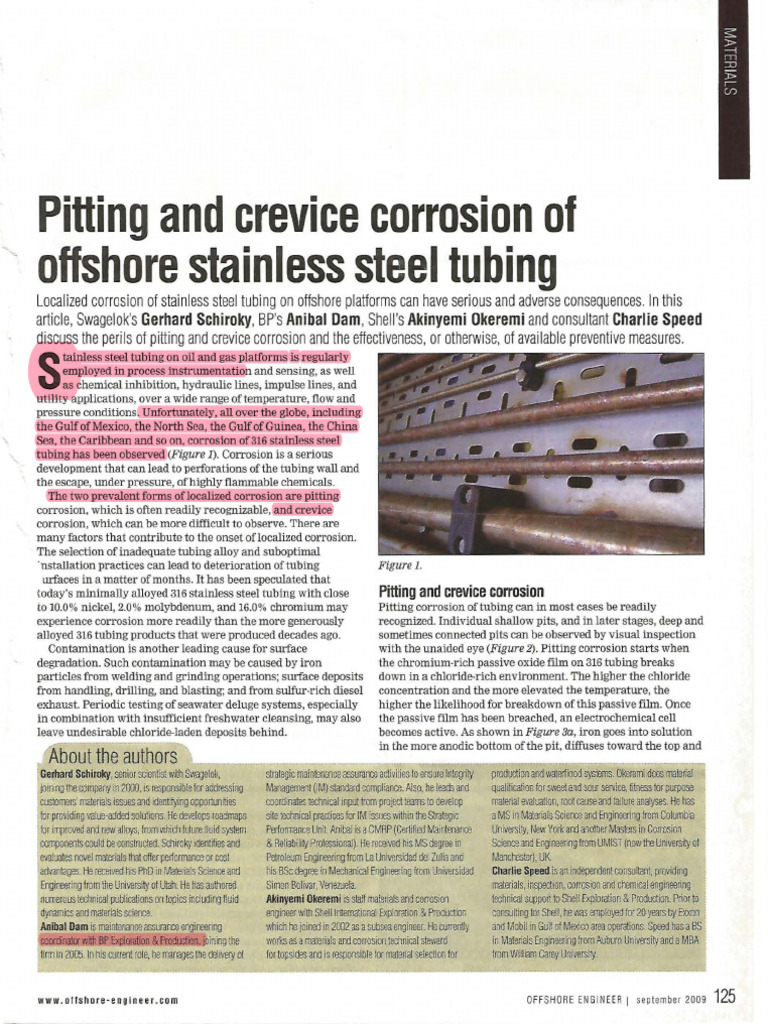 Pitting and Crevice Corrosion of Offshore Stainless Steel Tubing | PDF ...