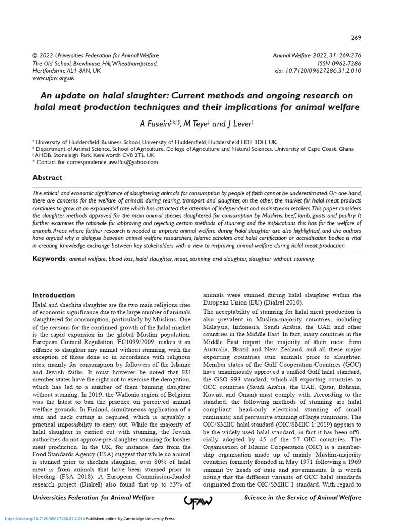 An Update On Halal Slaughter Current Methods and Ongoing Research On ...