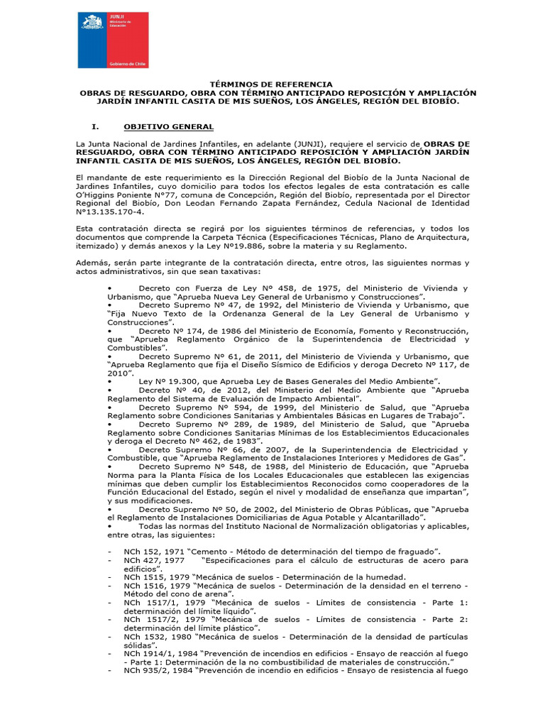Terminos de Referencia - Obras de Resguardo Ji Casita de Mis Sueñ | PDF | Póliza de seguros | Seguro