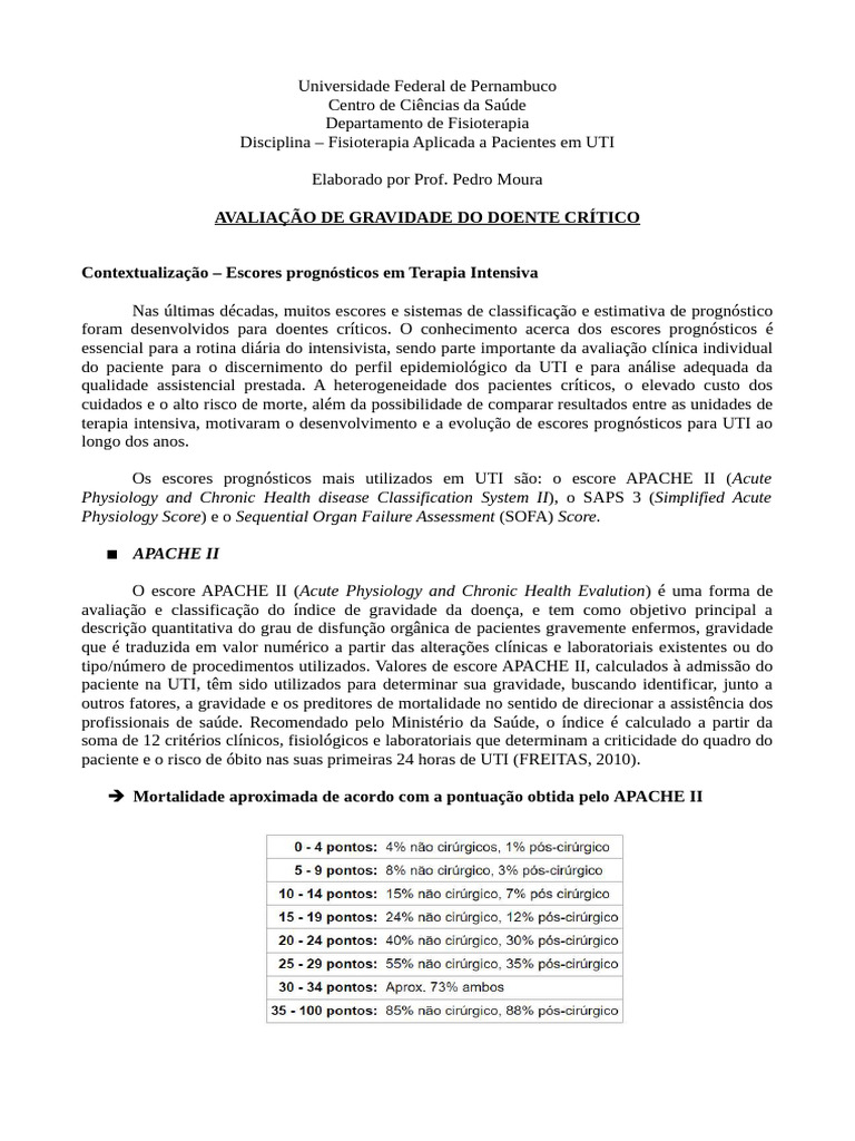 Escores Prognósticos em UTI: APACHE II e SAPS 3 | PDF | Unidade de ...