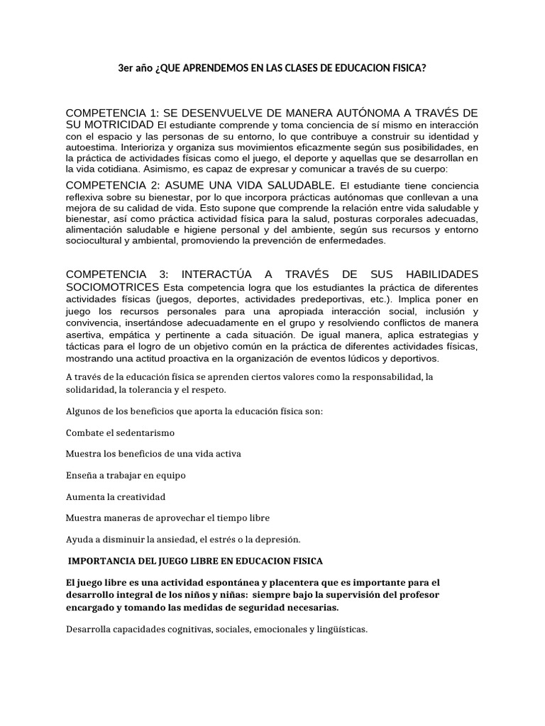 3er Año Que Aprendemos en Educ. Fis. | PDF | Educación Física | Sicología