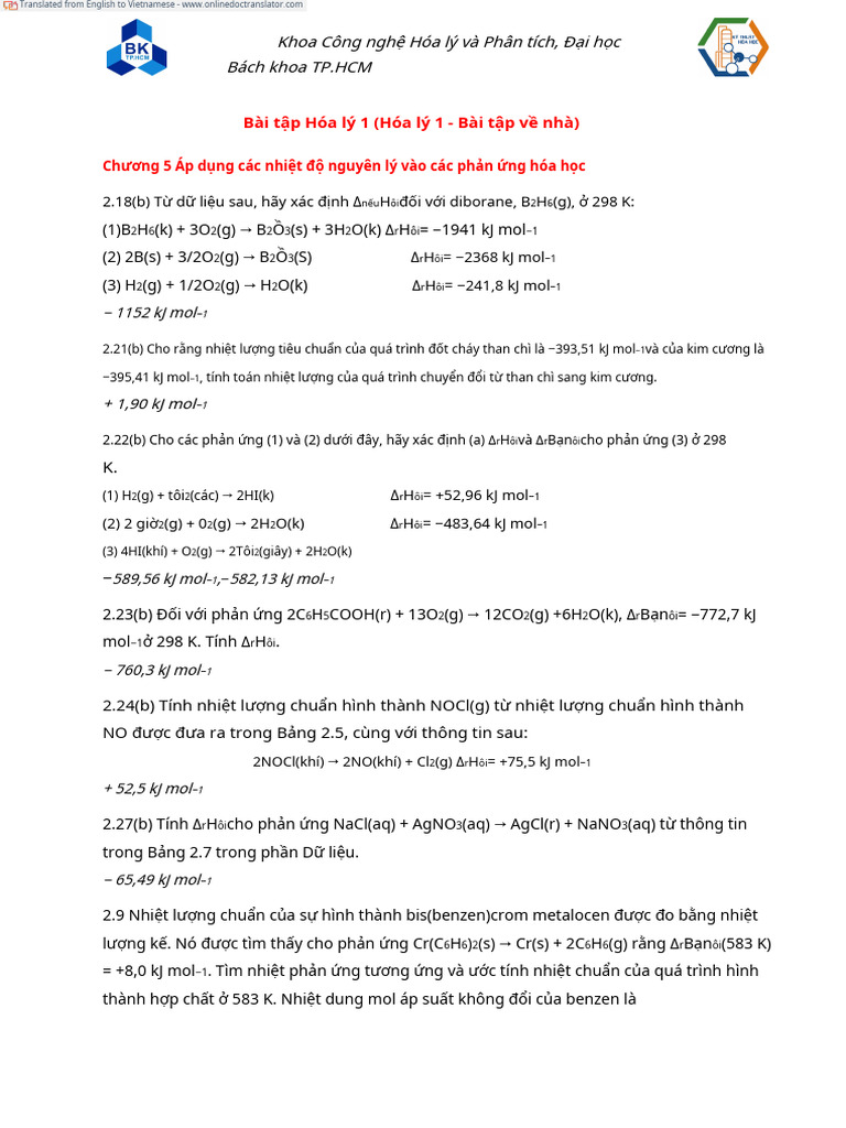 0 Assignments BT Hoa Ly 1 Part 2.en - VI | PDF