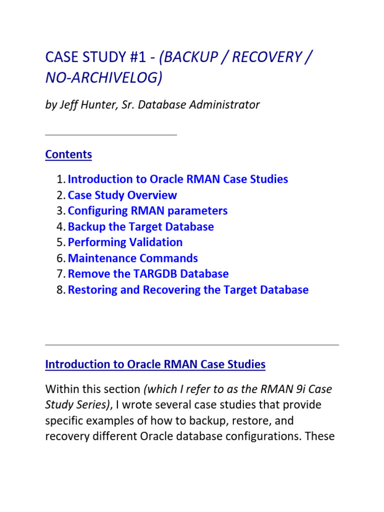 Case Study #1 - Backup, Recovery and No-Archivelog | PDF | Backup | Databases
