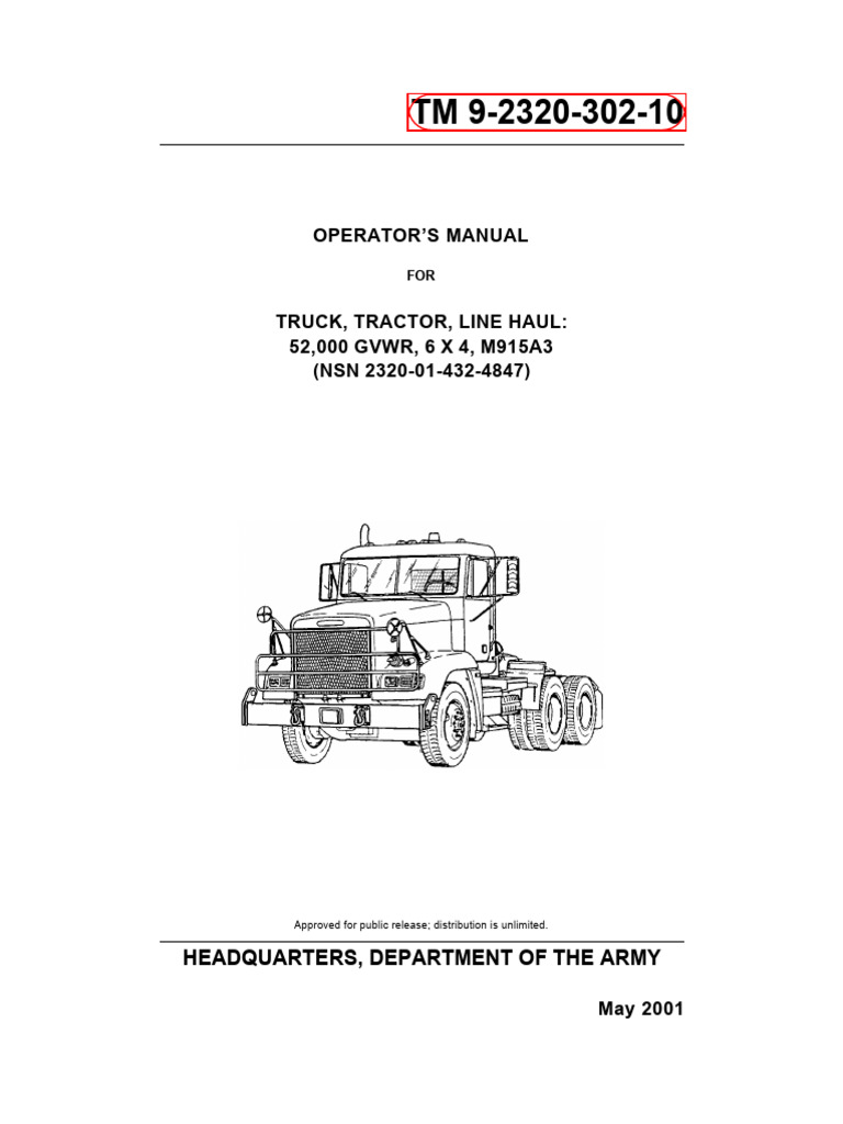 Operator's Manual for M915A3 Truck | PDF | Vehicles | Vehicle Technology
